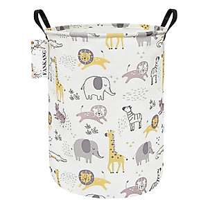 FANKANG Storage Basket, Nursery Hamper Canvas Laundry Basket Foldable with Waterproof PE Coating Large Storage Baskets for Kids Boys and Girls, Office, Bedroom, Clothes,Toys(Lovely Animals)