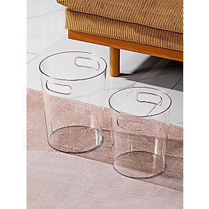 JEIMALEN Transparent Trash can Wastebasket with Handle Plastic Small Cylindrical Garbage Can for Kitchen, Bedroom, Home Office, Craft Room, Dorm Room, Powder Room,Toilet Trash Bin (M)