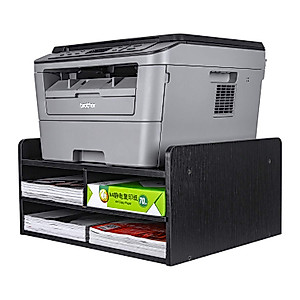 PAG 3 Tier Desktop Printer Stand with Storage, Paper Storage Holder Rack for Desk, Wooden Printer Organization for Home/Office, Black