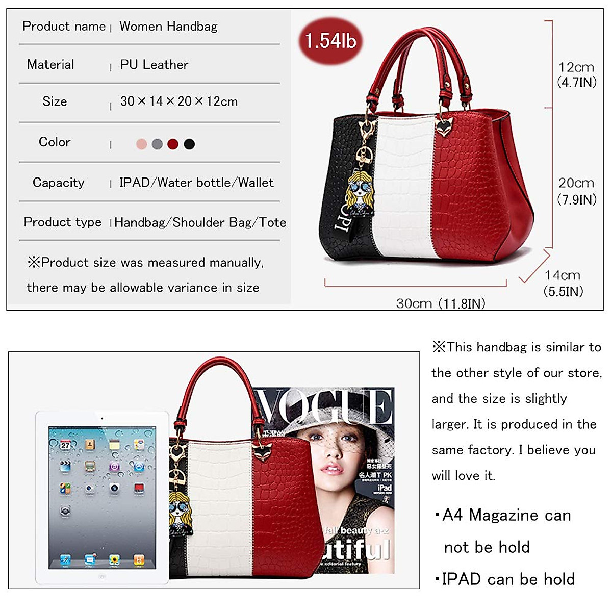 Handbags for Women Fashion Ladies Purses PU Leather Satchel Shoulder Tote Bags (Red2)