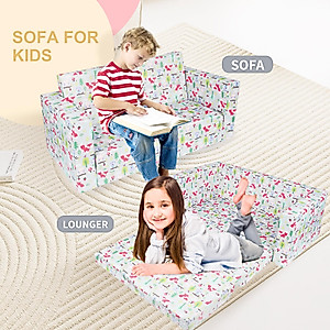 babimoni Kids Chairs for Toddler, 2 in 1 Foldable Toddler Couch, Convertible Foam and Floor Cushion for Boys and Girls, Zoo