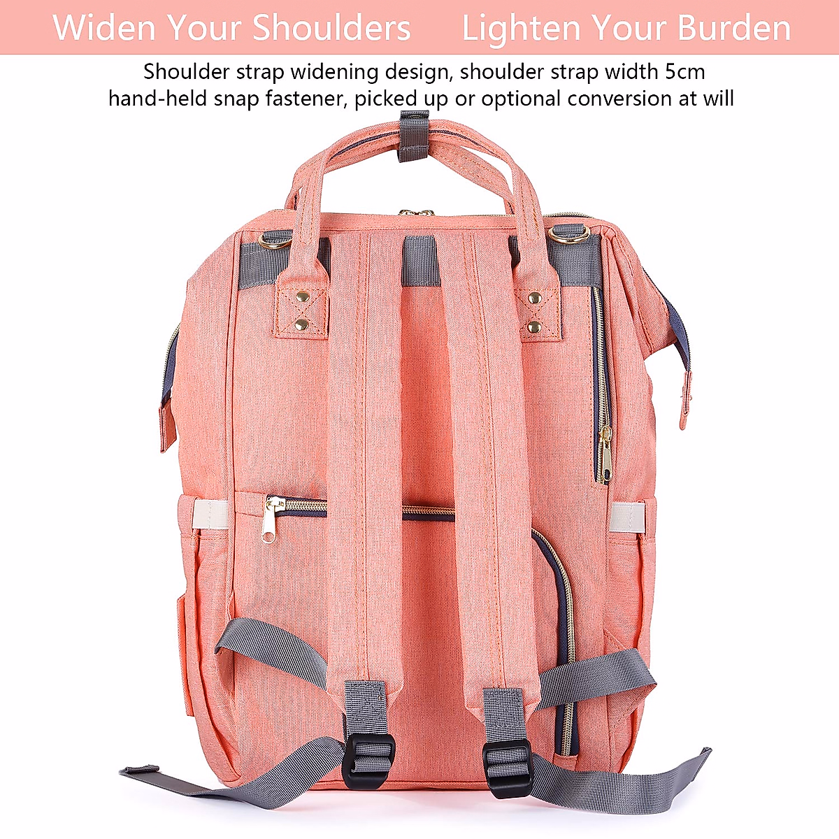 Diaper Bag Multi-Function Waterproof Travel Backpack Nappy Bags Large Capacity Stylish and Durable for Baby Care. (Orange Pink)