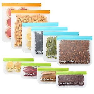 Reusable Storage Bags,10 Pack Reusable Food Container Bags Sets BPA Free Freezer Bags,2 Food Storage Gallon Bags,4 Leakproof Sandwich Bags and 4 Kids Snack Bags,Resealable Silicone for Meat Fruit