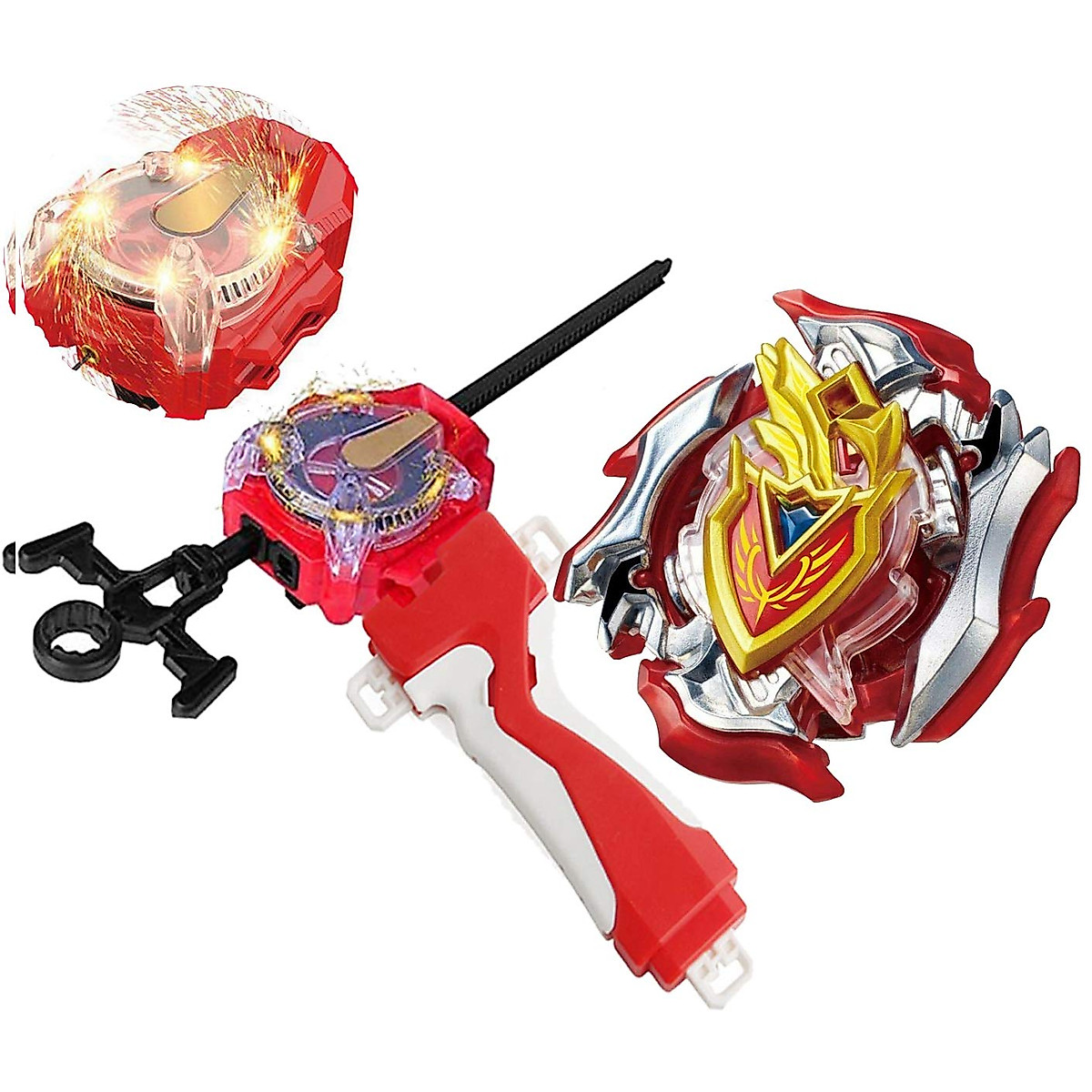 Bey Battle Burst Blade Evolution Turbo B-105 Booster Zet Achilles.11.Xt Red Sparking Left & Right Launcher Handle Grip Starter Set Gaming Battling Top God Bay Lr Bey launcher Spinning Toy Gift for Boy