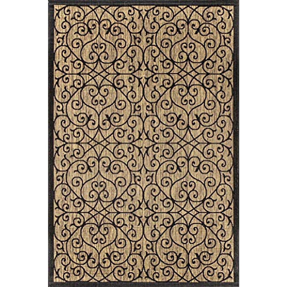 JONATHAN Y Madrid Vintage Filigree Textured Weave Indoor/Outdoor Black/Khaki 8 ft. x 10 ft. Area-Rug, Classic,Easy-Cleaning,HighTraffic,LivingRoom,Backyard, Non Shedding, SMB107A-8