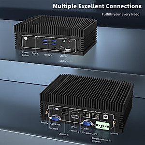 Fanless i5 Mini PC Thunderbolt 4 Intel 12th i5-1240P Dual Ethernet 2.5gb LAN Industrial Mini Desktop Computer Dual Channel 16GB DDR4 RAM 512GB NVME SSD, 4K Dual HDMI Display, 8 x USB