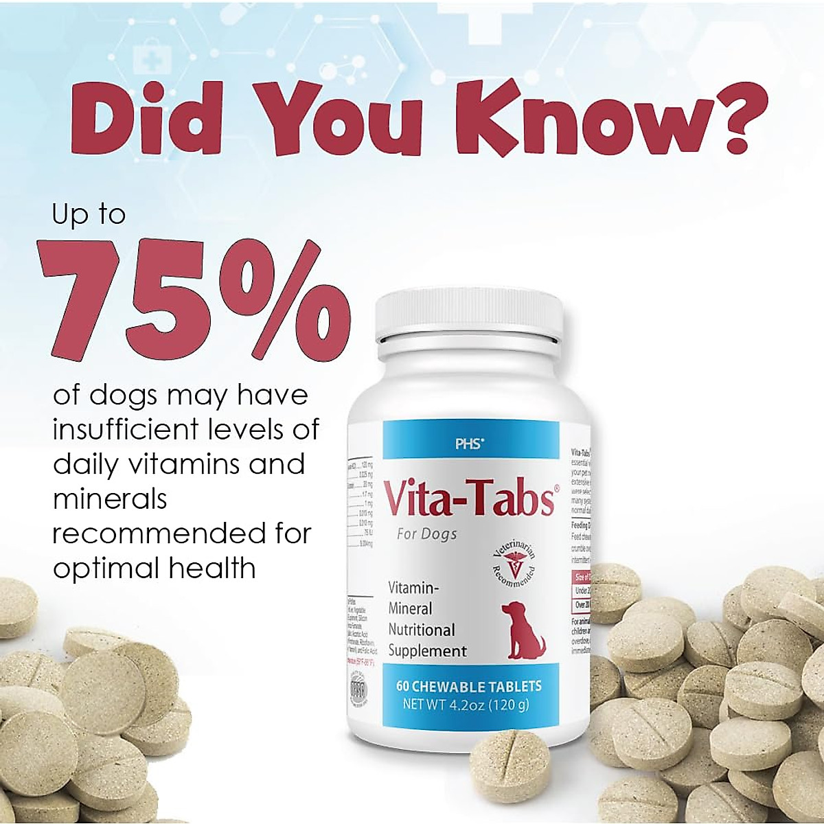 Vita-Tabs - Essential Vitamins, Minerals, Nutrients - Health Supplement for Dogs - Support Immune System, Bones - Liver Flavored - 60 Chewable Tablets
