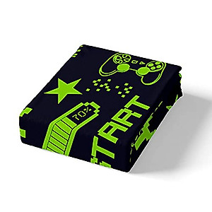 Erosebridal Games Fitted Sheet Twin Size Kids Boys Gamepad Gamer Bedding Set Gaming Sheet Set Gifts for Christmas Bed Cover Gamer Room Decor with 1 Pillow Case Green Black No Flat Top Sheet