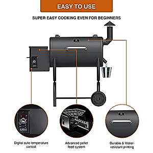 Z GRILLS ZPG-550B 2022 Upgrade Wood Pellet Grill & Smoker 8 in 1 BBQ Auto Temperature Control, Cooking Area, 550 sq in Black