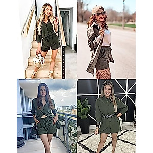 Zeagoo Womens Coordinated Outfit Summer Short Sleeve Set Solid Color Tracksuits, 03_army Green, X-Large