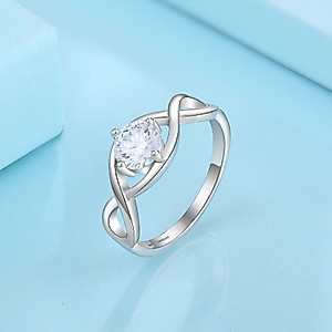 JO WISDOM Infinity Promise Rings 925 Sterling Silver Engagement Wedding Anniversary Ring with with 6mm 5A Cubic Zirconia Size9