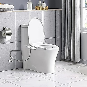 SAMODRA Ultra-Slim Bidet Attachment, Non-Electric Dual Nozzle (Frontal & Rear Wash) Adjustable Water Pressure Fresh Water Bidet Toilet Seat Attachment with Brass Inlet, Easy to Install (White-Silver)