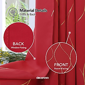 Deconovo Gold Wave Print Blackout Curtains for Bedroom, Thermal Insulated Curtains for Living Room, Room Darkening Drapes (Red/Wave, 42x63 Inch, 2 Panels)