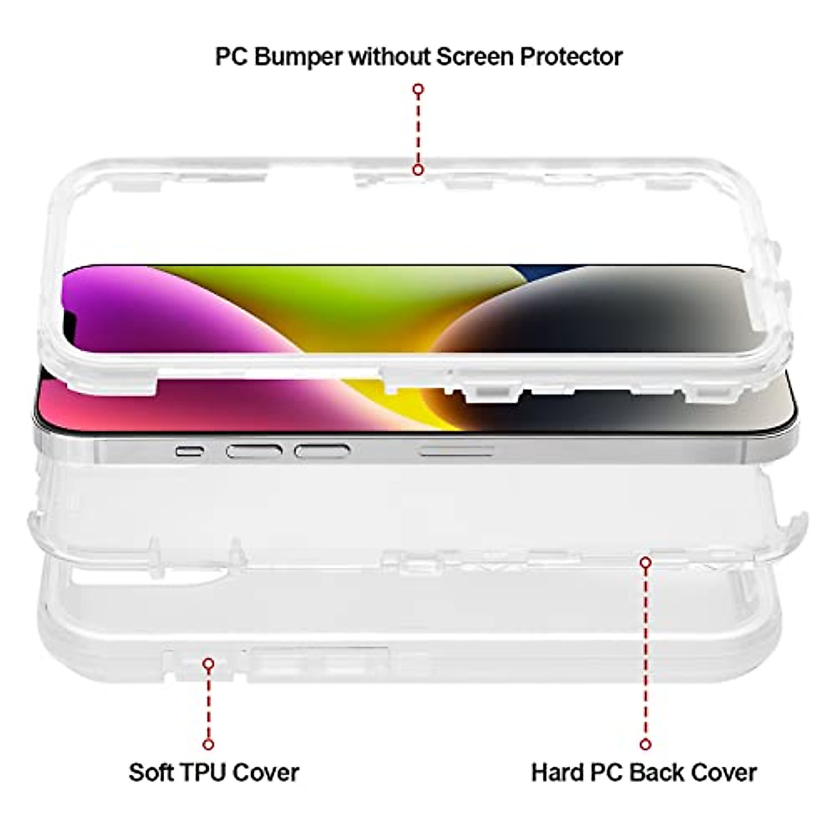 WOLLONY for iPhone 14 Plus Clear Case 3 in 1 Hybrid Heavy Duty Protection Shockproof Hard Bumper Anti-Drop Full Body Protective CoverTransparent Rubber Anti-Scratch Case for iPhone 14 Plus 6.7 inch