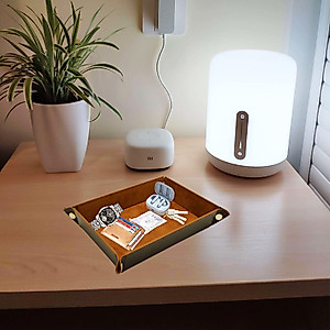 Socospace Valet Tray-leather and velvet,EDC Tray,Catchall Tray for Jewelry,Wallets,Watches,Key,Phones,Glasses, Perfect for Nightstand,Entryway Table,Desk,Key Tray,Home Decor（Brown）