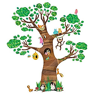DECOWALL DL-1709 Giant Tree and Animals Kids Wall Decals Wall Stickers Peel and Stick Removable Wall Stickers for Kids Nursery Bedroom Living Room