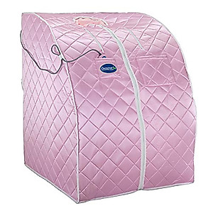 Durasage Personal Ultra Low Emf Portable Infrared Sauna Spa for Weight Loss, Detox, Relaxation at Home, 30 Minute Timer, with Handheld Remote Control, Heated Footpad and Chair (Light Pink)