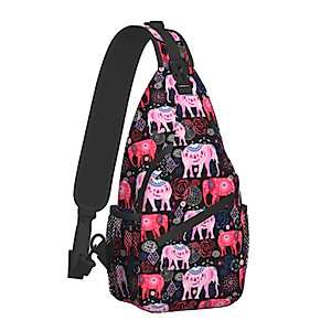 African Ethnic Elephant Chest Bags Crossbody Sling Bag Travel Hiking Backpack Casual Shoulder Daypack For Women Men