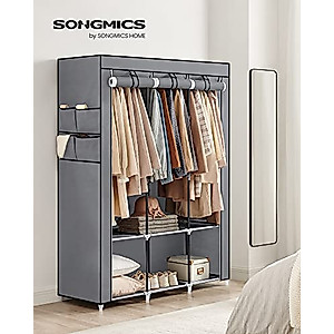 SONGMICS Portable Closet, Wardrobe Closet Organizer with Cover, 3 Hanging Rods and Shelves, 4 Side Pockets, 51.2 x 17.7 x 65.7 Inches, Large Capacity for Bedroom, Living Room, Gray URYG092G02