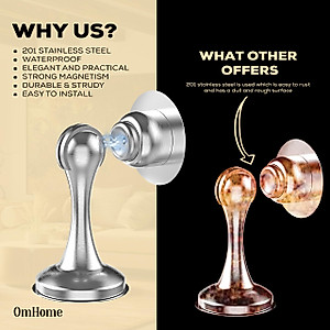 OmHome Magnetic Door Stop Silver Pack of 1 Soft-Magnetic Door Catch, Magnetic Door Stoppers for Bottom of Door, Practical, and No-Drill Solution with 3M Self Adhesive Pads to Hold Wide Doors Securely