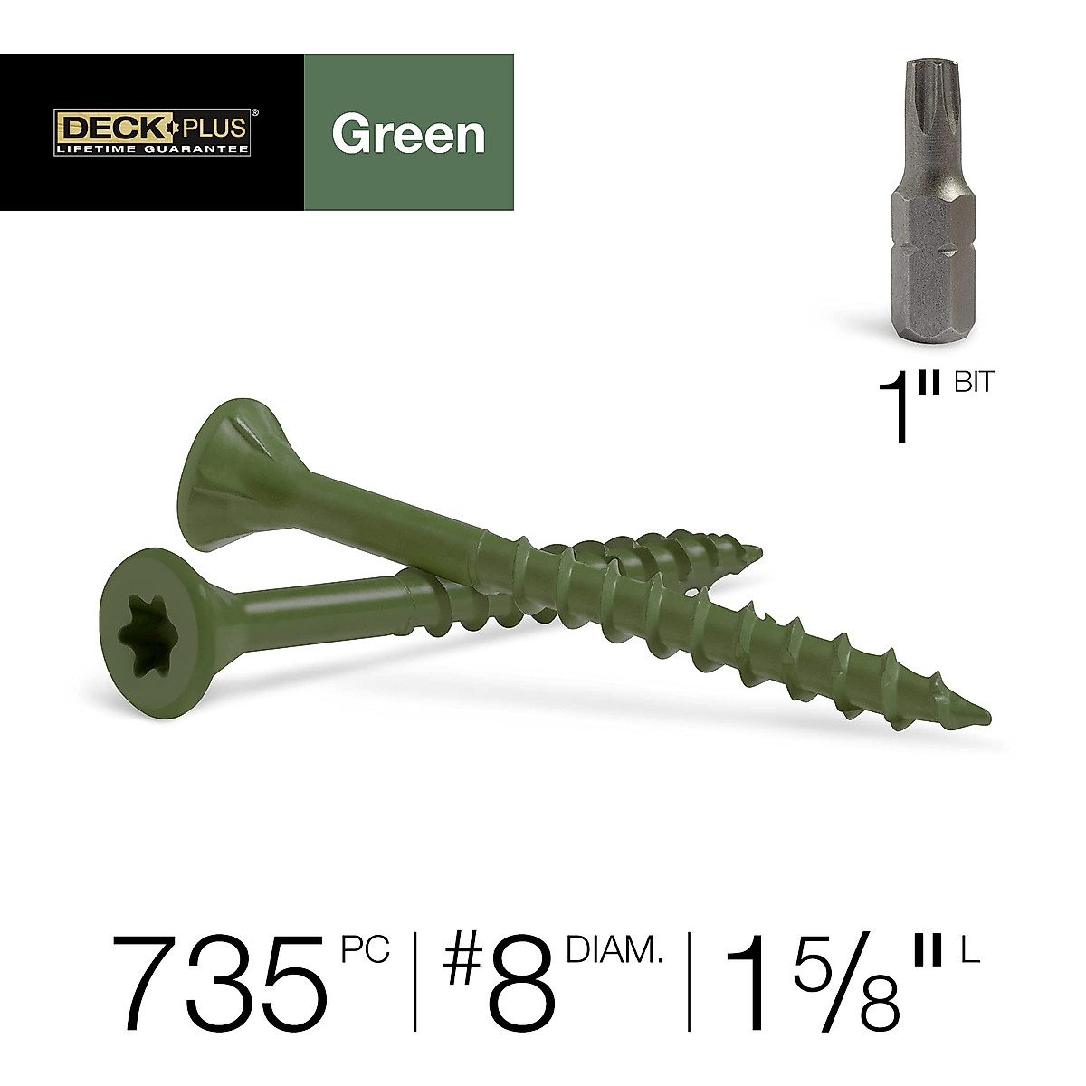 Deck Plus 48398 Wood Screws #8 x 1-5/8", Green, 5lb Box