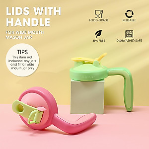 Aieve Mason Jar Pour Spout Lid for Wide Mouth Mason Jar, 2 Pack Mason Jar Pitcher Flip Cap Lids with Ergonomic Handle (Leakproof and BPA Free)