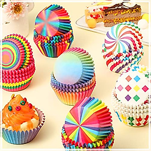 600 Pieces Rainbow Cupcake Liners Rainbow Cupcake Wrappers Baking Cups Cupcake Liners, Colorful Cake Paper Cup Rainbow Baking Cups for Cake Candy Make Baking Supplies (Vivid Style)