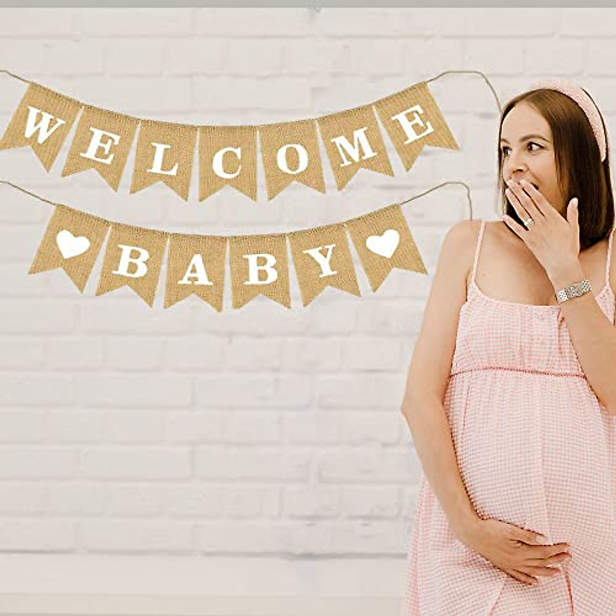 Baby Shower Banner Durable Burlap Welcome Baby Gift Banner Bunting Garland Rustic Neutral Baby Shower Decorations