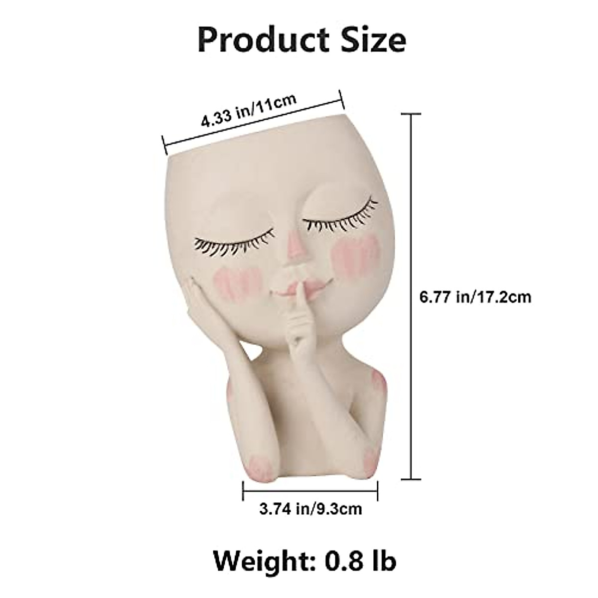 TIMCHASER Face Planter Pots Head Planter, Cactus Succulent Planter, Unique Closed Eyes Face Flower Pot Head Planter for Indoor and Outdoor Plants with Drainage Hole, Flower Pots(Light)