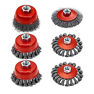 AUPREX Wire Wheel for 4 1/2 Angle Grinder, 4 Inch Knotted Coarse Crimped Wire Wheels, 3 Inch Knotted Coarse Crimped Wire Cup Brush, Angle Grinder Wire Wheel Cup Brush Set with 5/8-11UNC Threaded Arbor