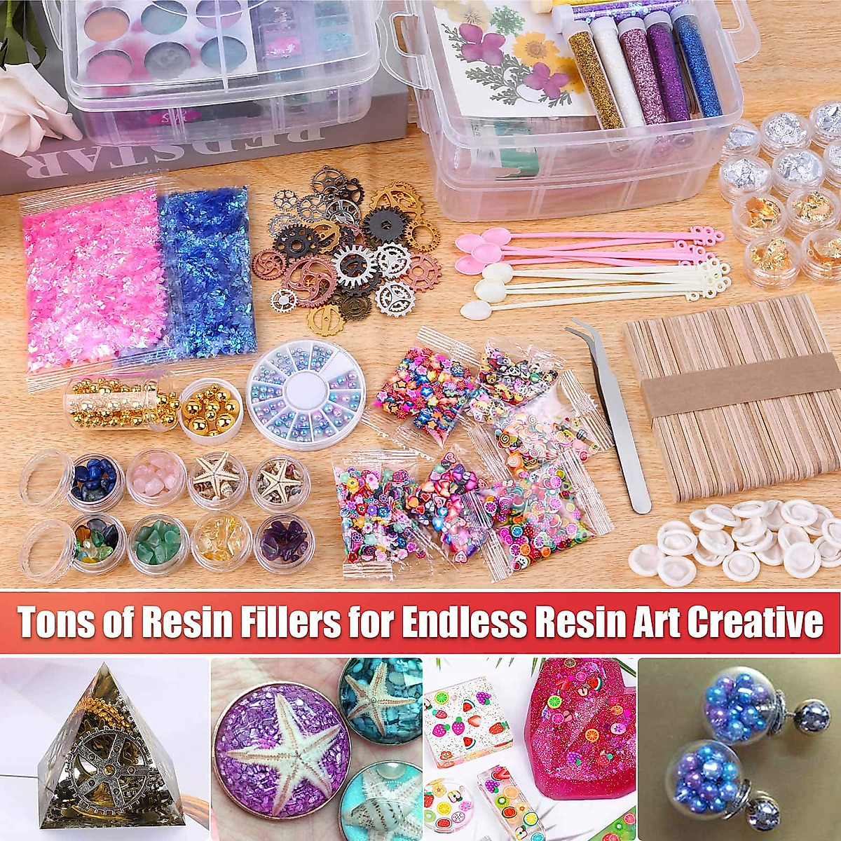 Thrilez Resin Decoration Accessories Kit, Jewelry Making Supplies with Dried Flowers, Glitter Sequin, Mica Powder, Foil Flakes and Epoxy Fillers for Crafts Beginners