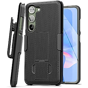 Encased DuraClip Designed for Samsung Galaxy S23 Belt Clip Case with Phone Holster and Kickstand (Matte Black)