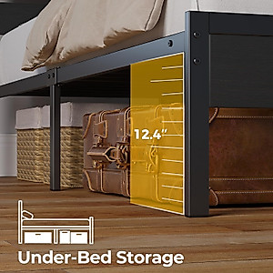 Rolanstar Bed Frame Twin Size with USB Charging Station, LED Bed Frame with Wood Storage Headboard, Black Metal Platform Bed with Under Bed Storage, No Box Spring Needed, Noise Free