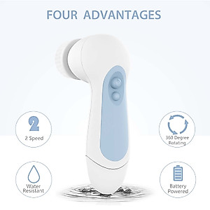 Waterproof Facial Cleansing Spin Brush Set with 4 Exfoliating Brush Heads - Complete Face Spa System by CLSEVXY - Face Scrubber for Gentle Exfoliation and Deep Scrubbing