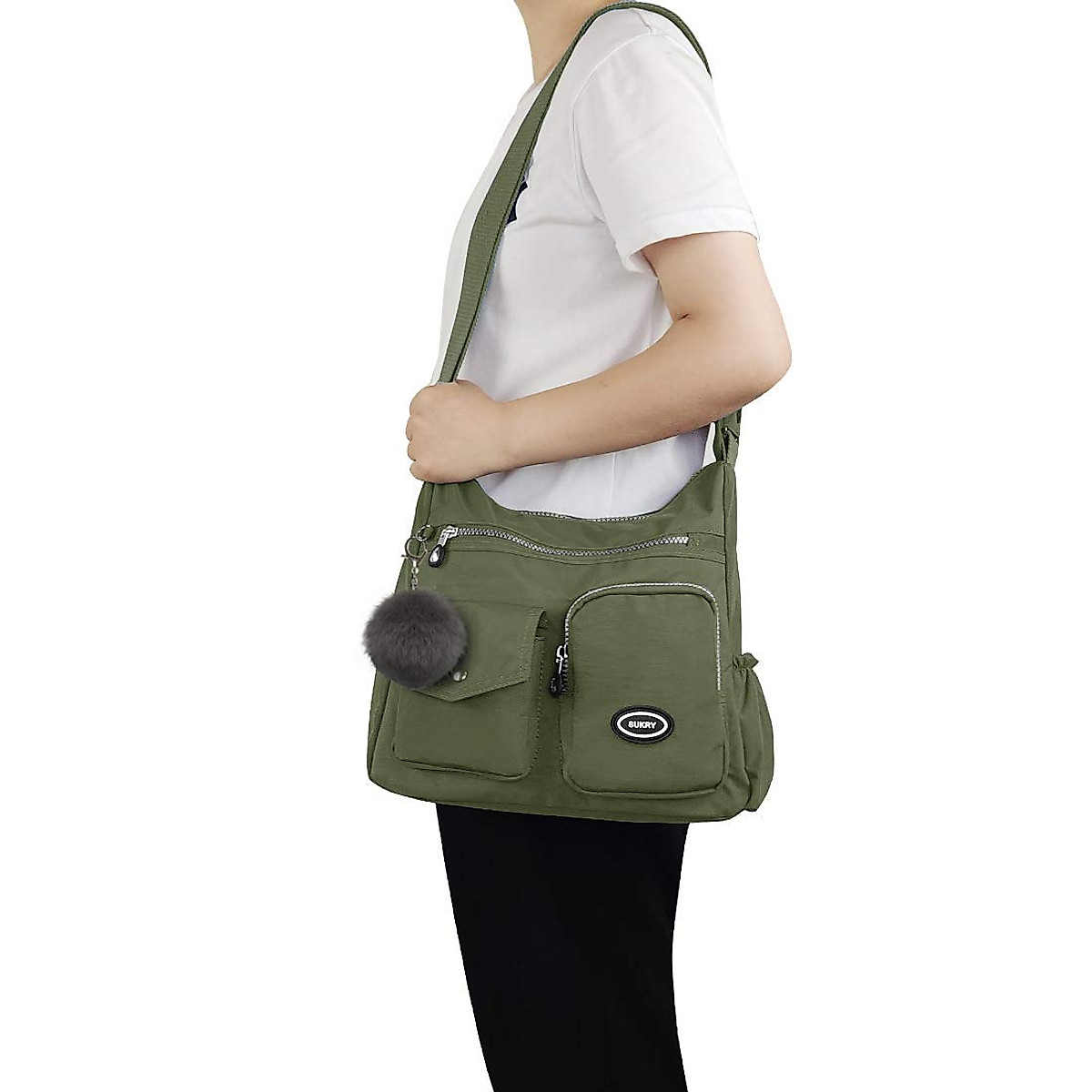 SUKRY Nylon Crossbody Bag for Women with Anti theft RFID Pocket, Waterproof Shoulder Bag Travel Purses and Handbag (Green)