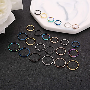 YOVORO 24PCS 20G Stainless Steel Nose Rings Hoop Cartilage Helix Ear Piercing Tragus Body Jewelry
