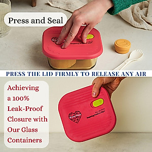 AI LOVE PEACE Glass Lunch Containers for Women Adults, Microwave Safe Glass Lunch Box, Leak Proof BPA-Free, Durable, Built-in Vent - Ideal for Meal Prep & On-the-Go Lunches (red)