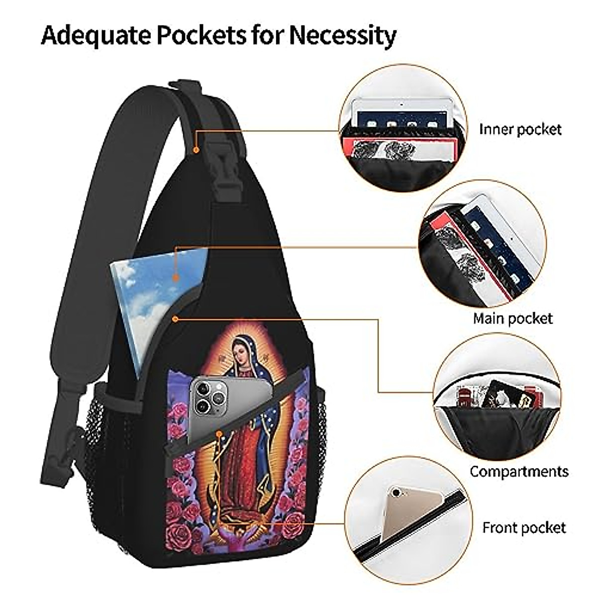 Virgin Mary Our Lady Of Guadalupe Cross Chest Bags Multipurpose Chest Bags Man'S Woman Diagonally Shoulder Bag