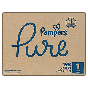 Diapers Size 1, 198 Count - Pampers Pure Protection Disposable Baby Diapers, Hypoallergenic and Unscented Protection (Packaging & Prints May Vary)