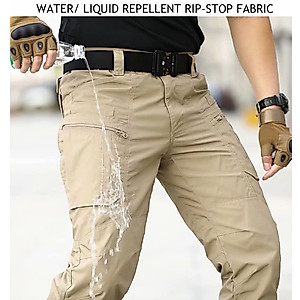 NAVEKULL Men's Work Cargo Pants for men Rip Stop Tactical Pants Outdoor Hiking Camping Travel Pants Lightweight Water Resistant Waterproof Military Army Combat Trousers with Side Zipper Pockets Khaki