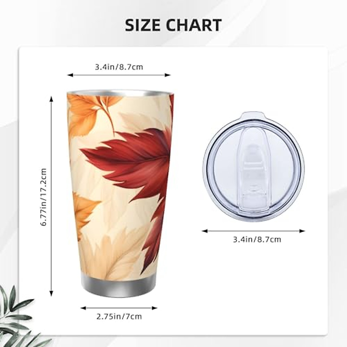 AYCZN Fall Maple Leaf 20 OZ Tumbler Stainless Steel Travel Coffee Mug, autumnn Leaves Insulated Water Bottle with Lid and 2 StrawsLeakproof Thermal Cup