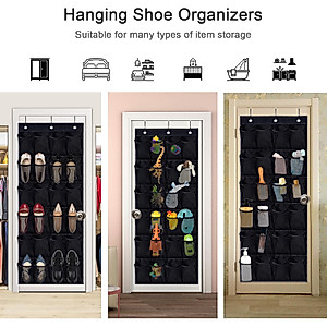 Bofoho Over the Door Shoe Organizer - Mesh Door Shoe Organizer with 24 Pockets and Hooks for Space Saving, Shoe Organizer Door Hanger for Shoes, Hanging Shoe Organizer (Black)