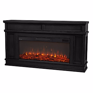 BOWERY HILL 60.13" Solid Wood and Glass Electric Fireplace in Black