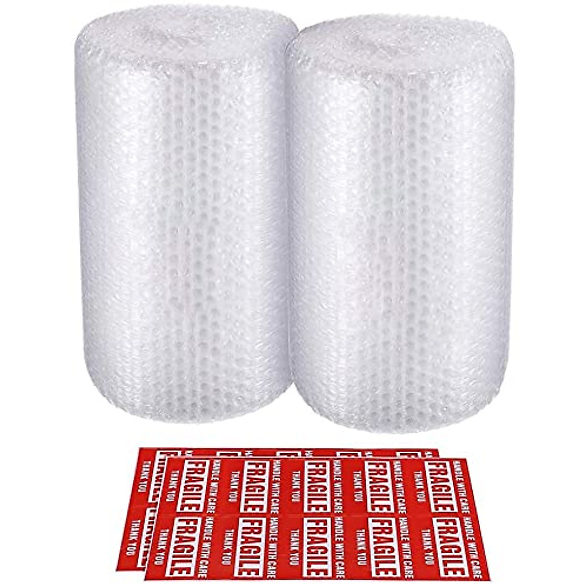 2-Pack Bubble Cushioning Wrap Rolls Packing Materials, 3/16" Air Bubble, 12 Inch x 72 Feet Total, Perforated Every 12", 20 Fragile Stickers Included