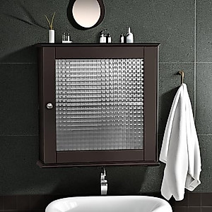 Elegant Home Fashions Chesterfield Removable Wooden Medicine Cabinet with Waffle Glass Door, Espresso