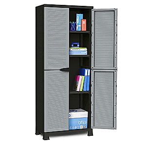 Ram Quality Products Prestige Utility Indoor Outdoor 3 Shelf Tool Storage Organizing Cabinet with Lockable Double Doors, Gray