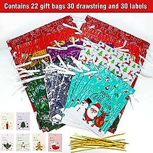 Christmas bag Christmas Drawstring Gift Bags,Christmas candy bag, party gift wrap,Children's gift bags,22pcs Assorted Christmas Gift Wrapping Bags Upgraded Christmas Goodie Bags for Christmas Party in 4 Sizes and 8 Designs with Inserted Drawstring Ribbons