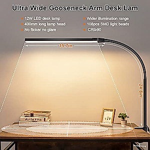 LED Desk Lamp with Touch Control, Gooseneck Clamp Lamp, Desk Light for Home Office, 3 Modes Stepless Dimmable Workbench Light for Working, Study, Reading, Dorms, Nightlight