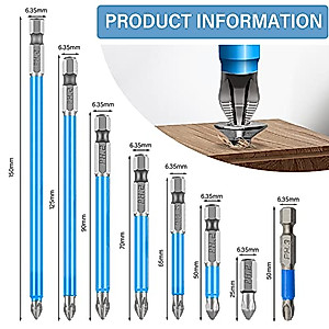 MWELLEWM Magnetic Phillips Screwdriver Bit Set,7PCS Anti-slip PH2 Bits Set,12PCS PH1 PH2 PH3 PZ1 PZ2 PZ3 Impact Driver 1/4 Inch Hex Shank Cross Impact Driver 2 Inch for Impact Driver Power Tool