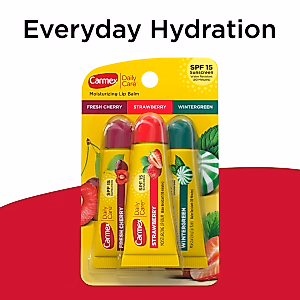 Carmex Daily Care Moisturizing Lip Balm Tubes with SPF, Fresh Cherry, Strawberry and Wintergreen Lip Balm Pack, 0.35 OZ - (3 Packs of 3)